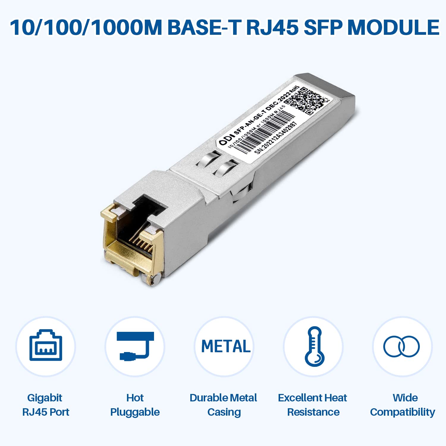 10/100/1000Base-T RJ45 SFP Module,1.25G RJ45 Copper SFP Transceiver Fiber to Ethernet Converter,up to 100m Distance,Hot Pluggable,Wide Compatibility