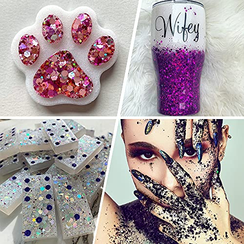 100g Holographic Glitter, Cosmetic Mixed Hexagon Chunky & Fine Craft Glitter Resin Sequins for Epoxy, Resin Art, Body, Hair, Face, Nail, Slime, Tumblers (Silver)