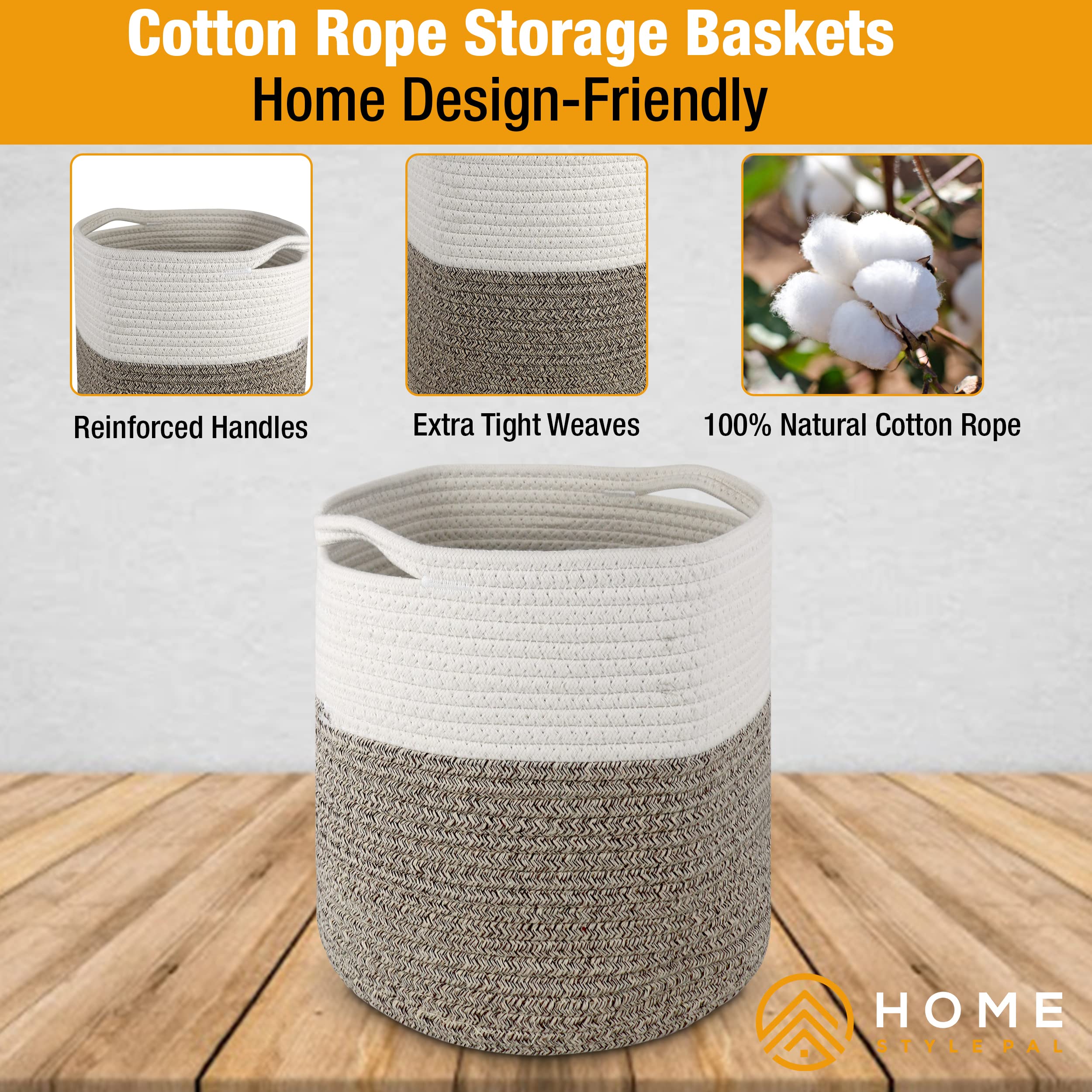 Cotton Rope Storage Baskets Set of 3 β Foldable Toddler Friendly - Holds Laundry Toys & Accessories β Decorative for Room or Shelf - Soft & Durable