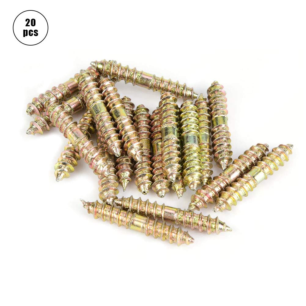 20pcs 5x30mm Double Ended Dowel Screw Self Tapping Threaded Bolts Woodworking Furniture Connector Rods Bars Studs for Furniture Assembly, Woodworking