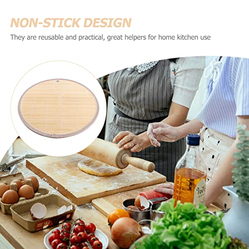 2Pcs Bamboo Dumpling mat Wood Serving Tray Round Dumpling Serving Platter Coffee Table Serving Tray Handmade Rattan Food Tray for Chinese Dumplings mat Kitchen Bamboo Steamer Liner (Khaki)
