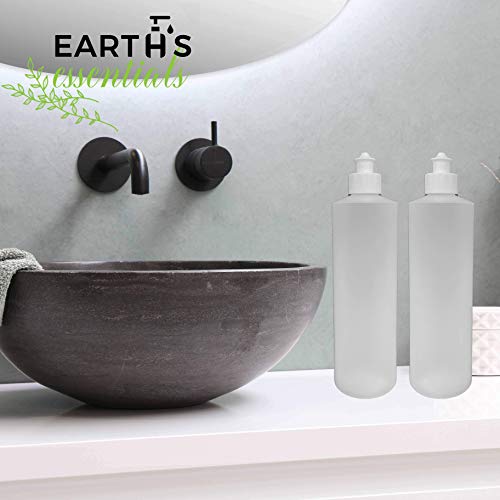 2 Pack Refillable 16 Ounce HDPE Squeeze Bottles With Push/Pull Button Top Dispenser Caps-Great For Lotions, Shampoos, Conditioners and Massage Oils From Earth's Essentials (White Cap)
