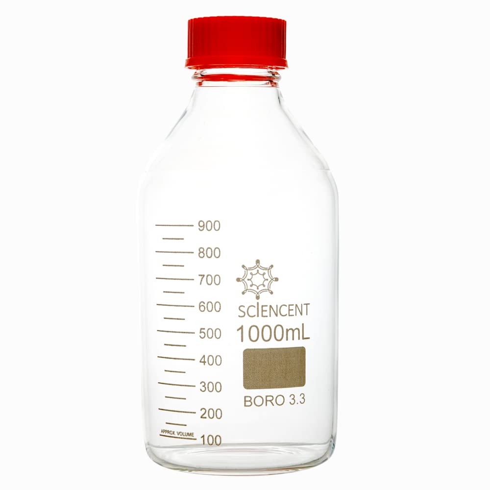 1000ml Leak Proof Media Bottle Super Thick Graduated with GL45 Screw Cap Durable 1 liter glass bottle