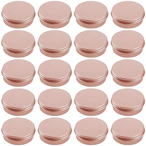 2 Ounce Aluminum Tin Jar Refillable Containers 60 ml Aluminum Screw Lid Round Tin Container Bottle for Cosmetic, Lip Balm, Cream, 20 Pcs Rose Gold