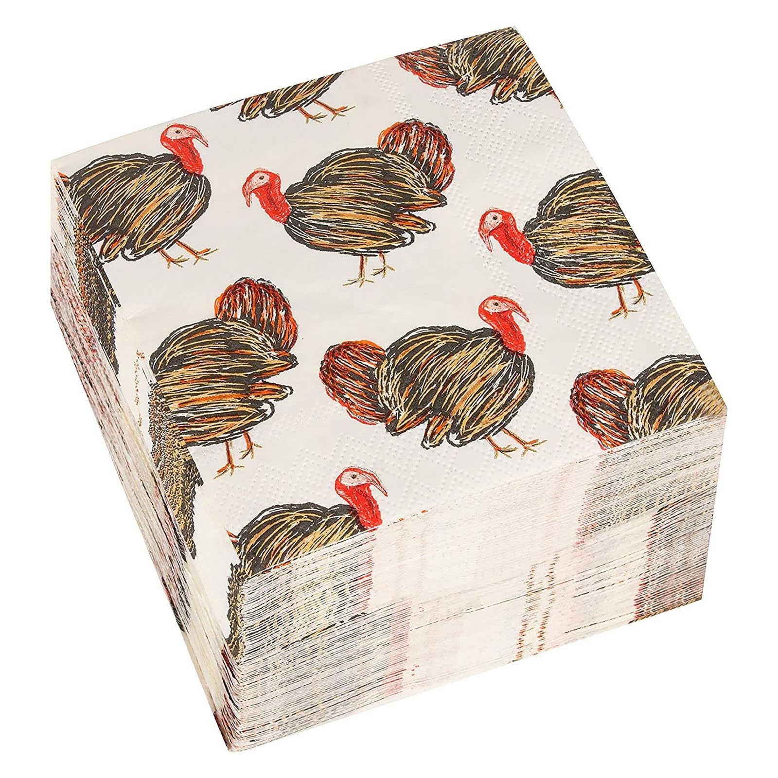 100 Pack Turkey Thanksgiving Cocktail Napkins for Party Supplies (5 x 5 In)