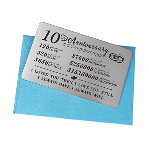 10 Year 10th Wedding Anniversary Wallet Card Gifts for Him Her Men Husband Wife Women