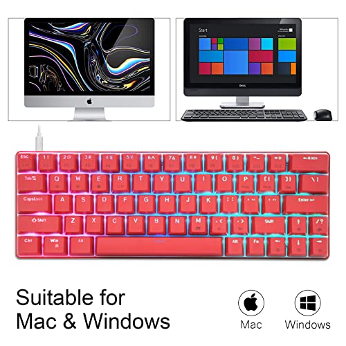 IEMUDJ CQ63 Mechanical Keyboard, Wired Bluetooth Gaming Keyboard, RGB Backlit, Brown Switch, Bluetooth 5.0, 63 Keys Layout, for Desktop, Laptop, Mac, Tablet, Smartphone, Gaming and Office