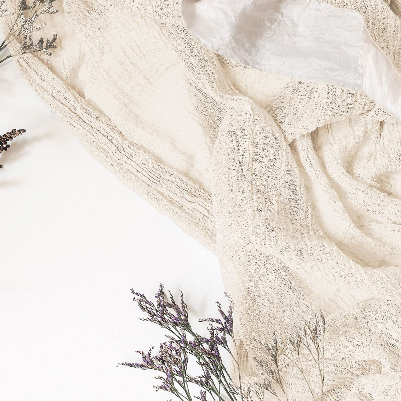 10 Pack Cheesecloth Table Runners Wide Gauze Table Runners Boho Table Runners for Bridal Shower Wedding Birthday Party Table Decorations (Beige, 35 x 157 Inch)