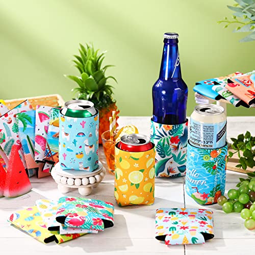 16 Pcs Beer Can Coolers Sleeves summer Pattern Beer Can Coolies Soft Insulated Bulk Thermocoolers Koolies in Bulk for Soda Cover Coolers Collapsible for Favors Parties Events Beer Water Bottles