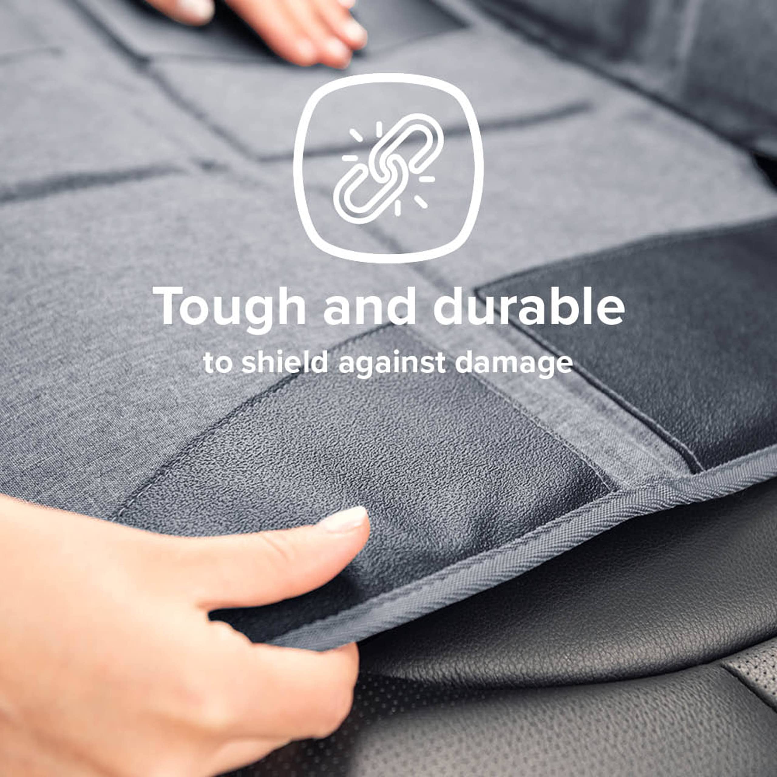 Diono Ultra Mat and Heat Sun Shield Complete Back Seat Upholstery Protection with Integrated Heatshield, Crash Tested, Water Resistant Protection, Durable, Anti-Slip, 3 Mesh Storage Pockets