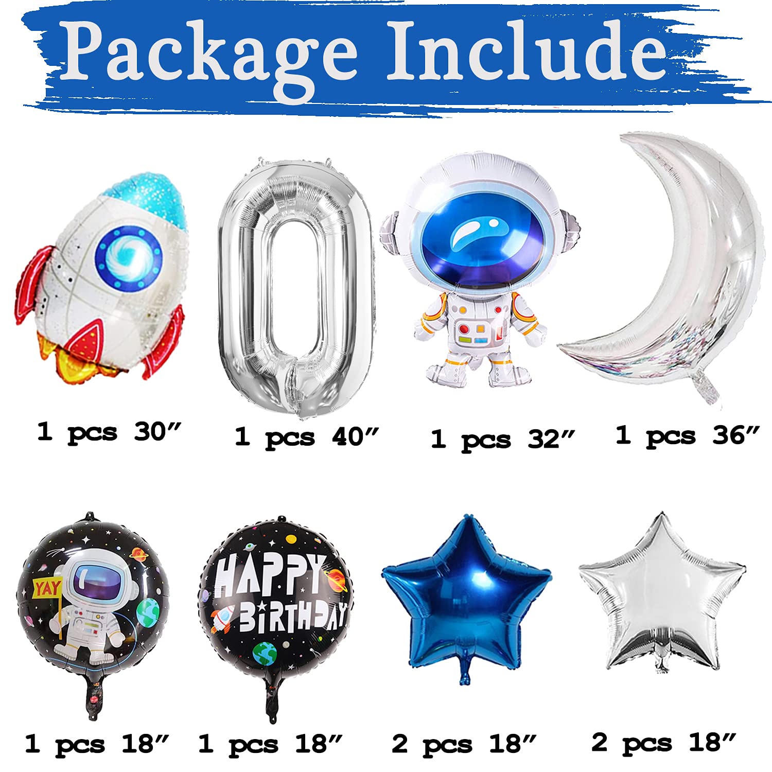 10 PCS Space Theme 0-9 Birthday Balloons Decoration, Big Foil Mylar Number 0 Astronaut Spaceman Rocket Moon Star Balloons for Boy Space Galaxy Theme Birthday Party Supplies
