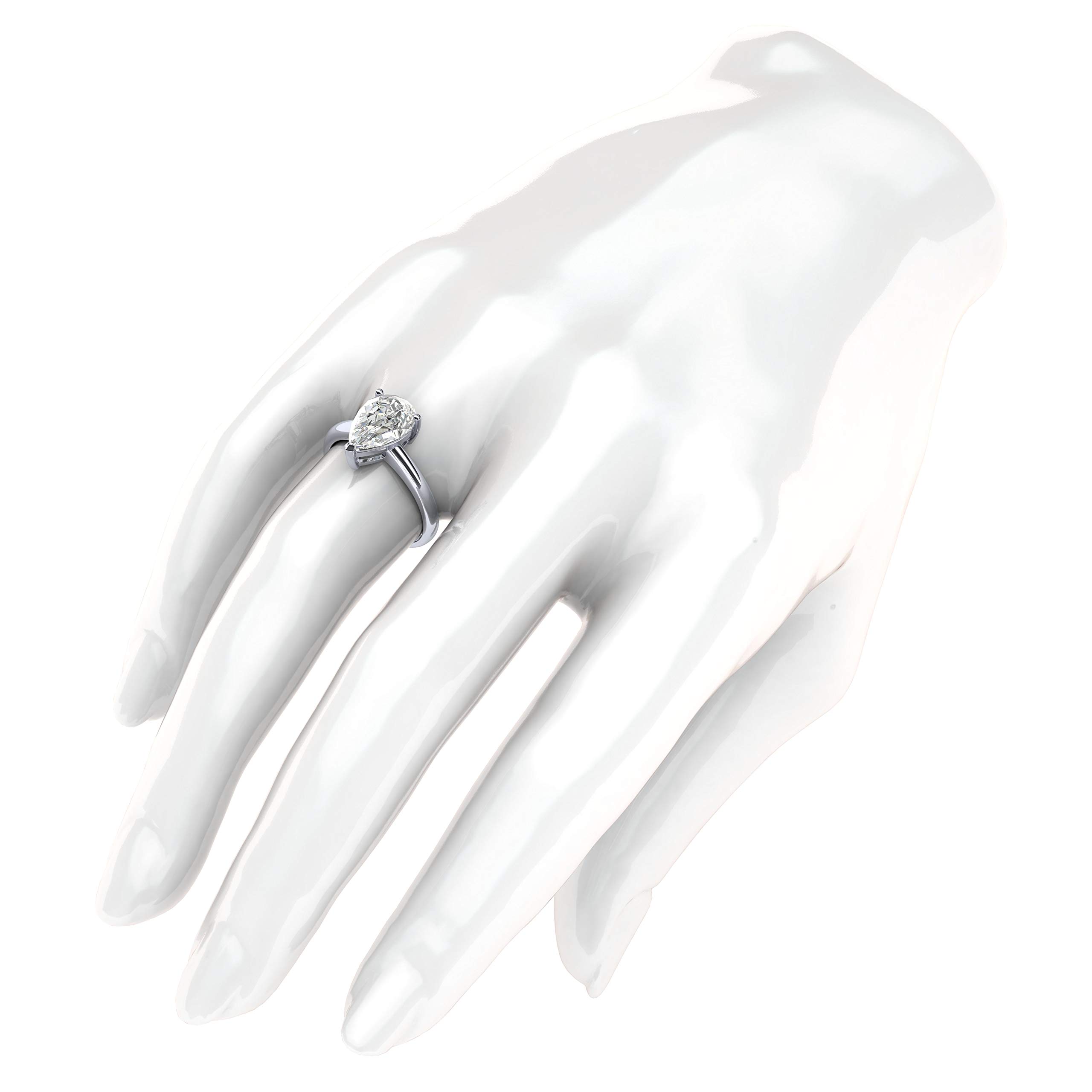10k White Gold 8x12mm Simulated Pear-shaped Diamond Engagement Ring Domed Band Promise Bridal Ring (9.5)