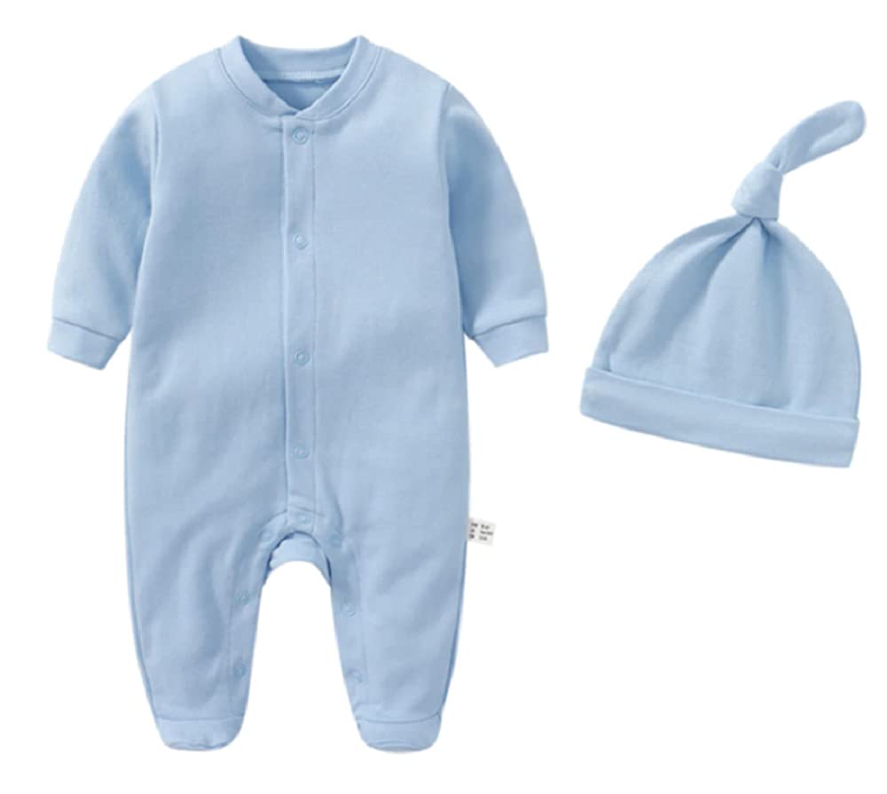 OYASUMI HANDMANDE Personalized Name Newborn Outfit with Hat Clothes Set Custom One Piece Bodysuit Baby Long Sleeve Outfit (Newborn, Blue)