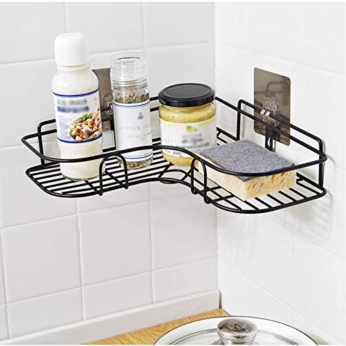 2pcs Corner Shelf Shower Caddy Organizer Bathroom Storage Holder with Hooks Toilet Kitchen No Drilling Black