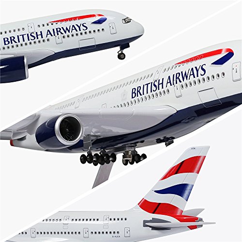 24-Hours 18" 1:160 Scale Diecast Plane Model British Airways A380 Model Airplane Collection with LED Light(Touch or Sound Control) for Decoration or Gift