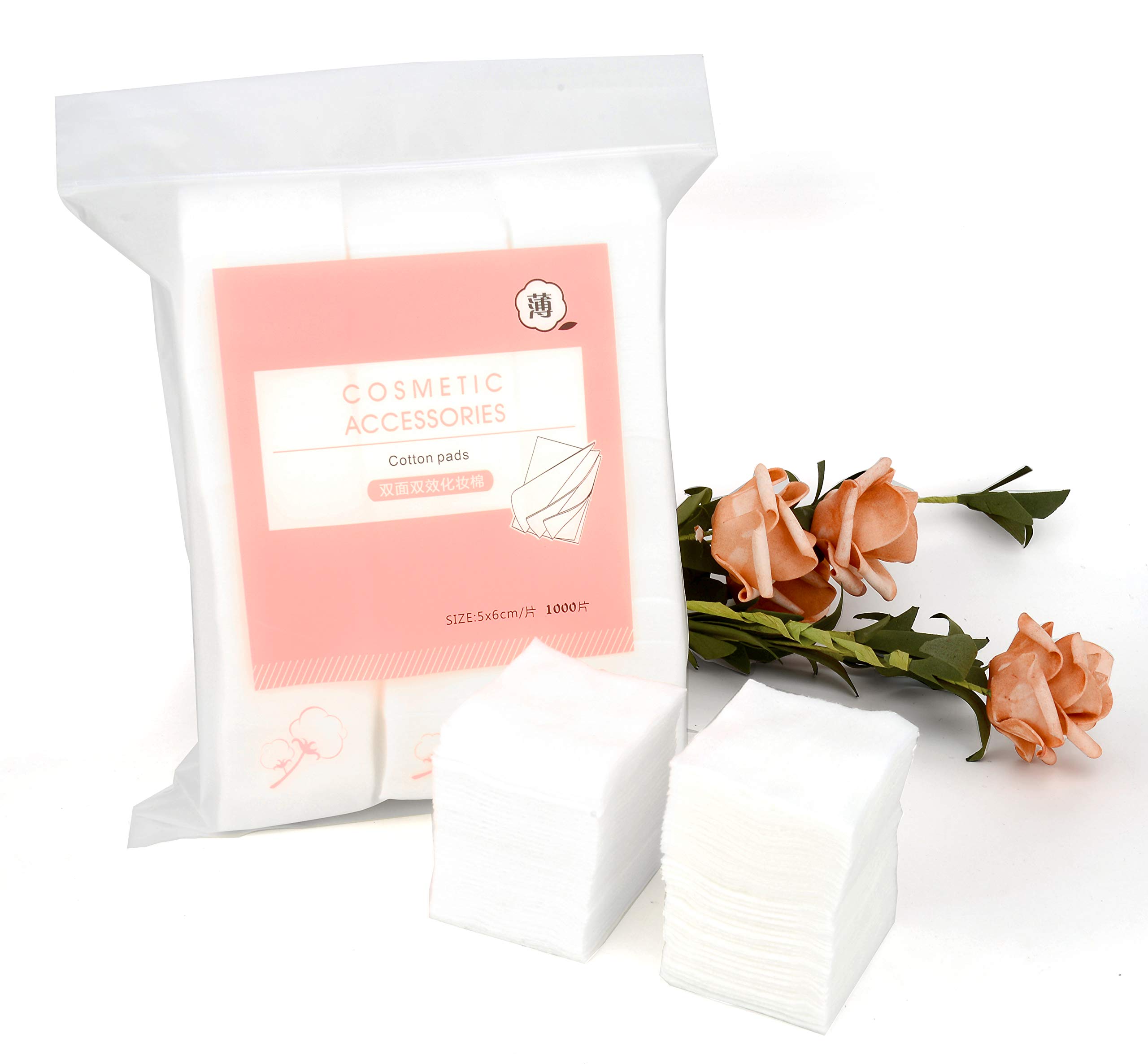 1000PCS Ultra Thin Makeup Remover Cotton Pads Perfect for Face Lips Eyes Nails Polish Makeup Remover Cleansing and Daily Skin Care, Square, Lint