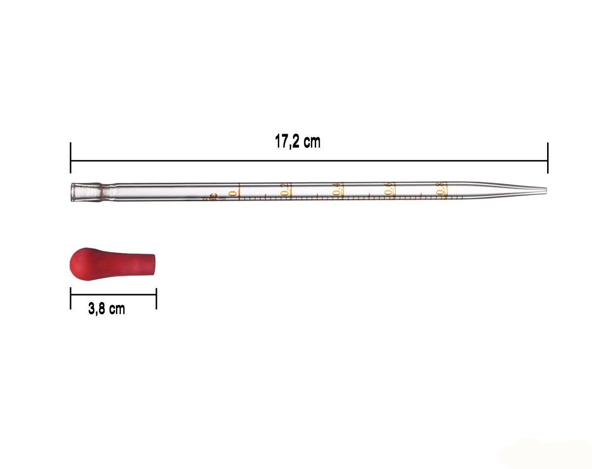 1ml Glass Graduated Pipette Dropper with Red Rubber Cap Glass Dropper Pipette 5 Pcs
