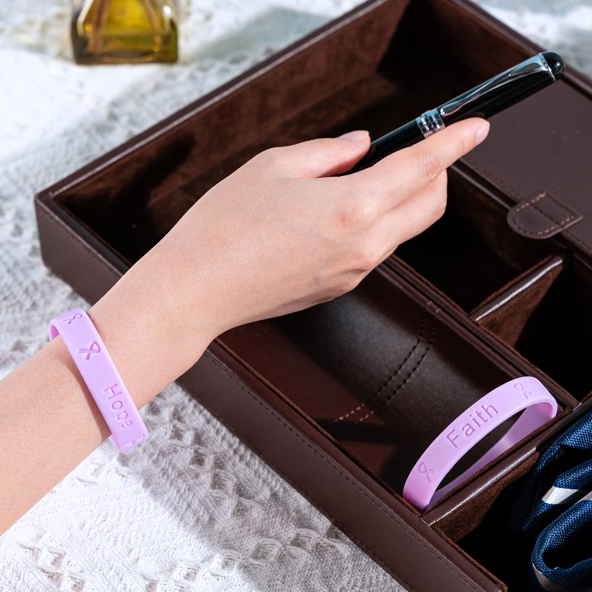 10 Pack Lavender Gynecological Cancer Awareness Bracelets – Lavender Ribbon Cancer Awareness Silicone Bracelets for Adults