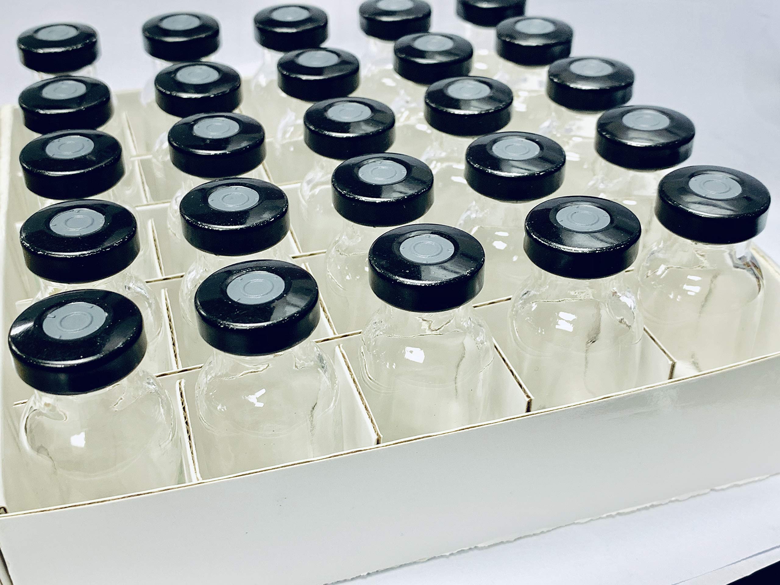 10ml Molded Glass Sterile Clear Vials with Black Aluminum Seals and Grey Butyl Stoppers Made in USA Glass