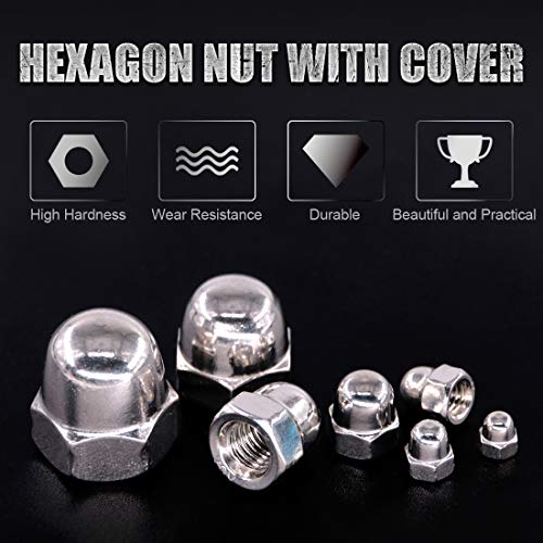 100Pcs 304 Stainless Steel Serrated Metric Acorn Cap Nuts Hex Dome Cap Assortment Kit, 7 Sizes - M3 M4 M5 M6 M8 M10 M12