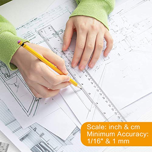 12 Inches Plastic Straight Hard Ruler Viaky See Through Flexible Ruler with Inches and Metric Measuring Tool for Student School Office, Clear(2 Pack)