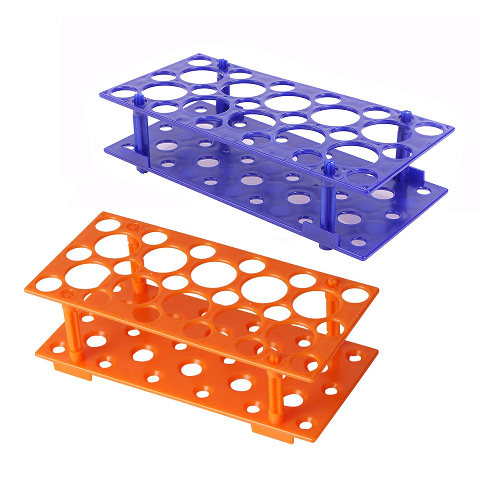 2 Pack 50 Well Centrifuge Tube Rack for 10ml/15ml/50ml Scientific Laboratory Plastic Tube Rack Holder Detachable Lab Test Tube Rack Orange/Blue