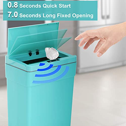 13 Gallon Kitchen Trash Can High-Capacity Plastic Touchless Garbage Can with Motion-Sensing Lid Automatic Trash Bin for Bedroom Bathroom Home Office 50 Liter (Blue)