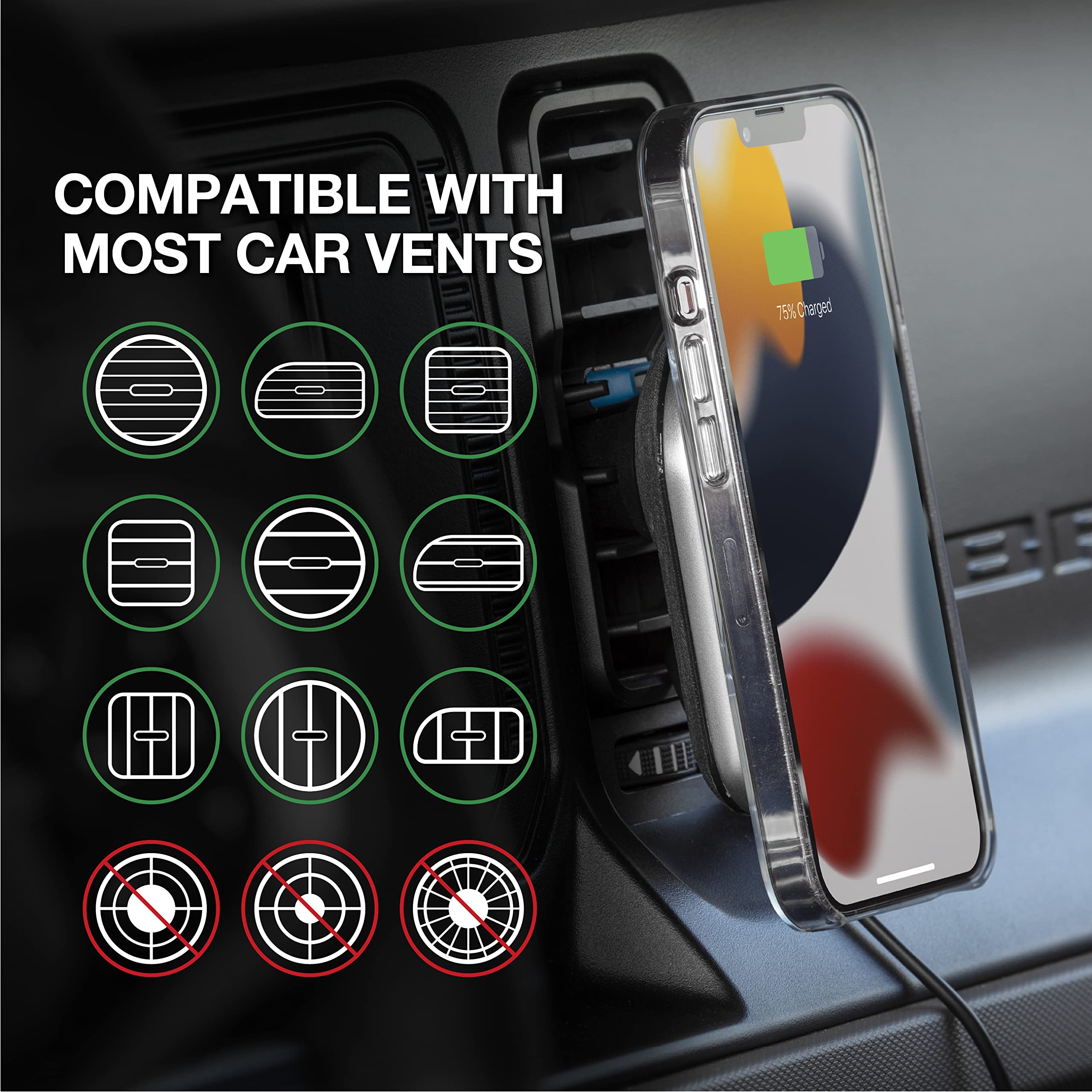 Scosche MPQ5DV-XTSP MagicMount Pro Charge5 15W Wireless Charging MagSafe Car Mount, Magnetic Phone Holder for Dashboard/Vent Compatible with iPhone 16/15/14/13/12 Pro/Pro Max/Plus, MagSafe Case & More