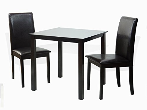 3 Pc Dining Room Dinette Kitchen Set Square Table and 2 Fallabella Chairs Classic Style Solid Wood Espresso Finish Rattan Wicker Furniture