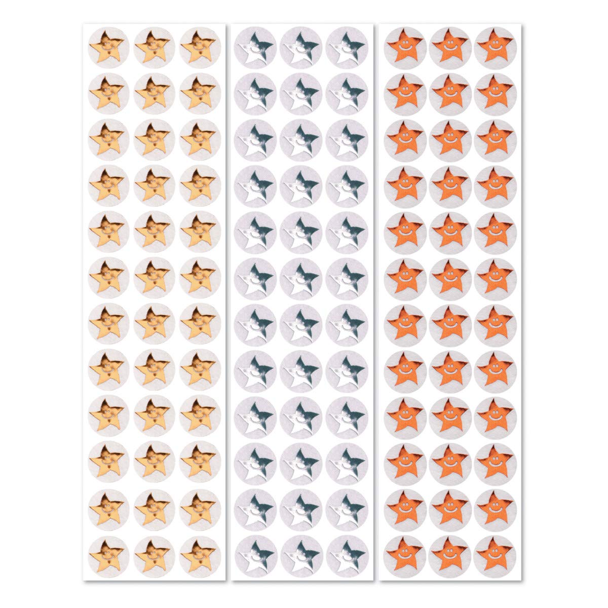 10mm Mixed Pack Smiley Star Metallic Stickers, Pack of 1080: 360 Gold, 360 Silver and 360 Bronze