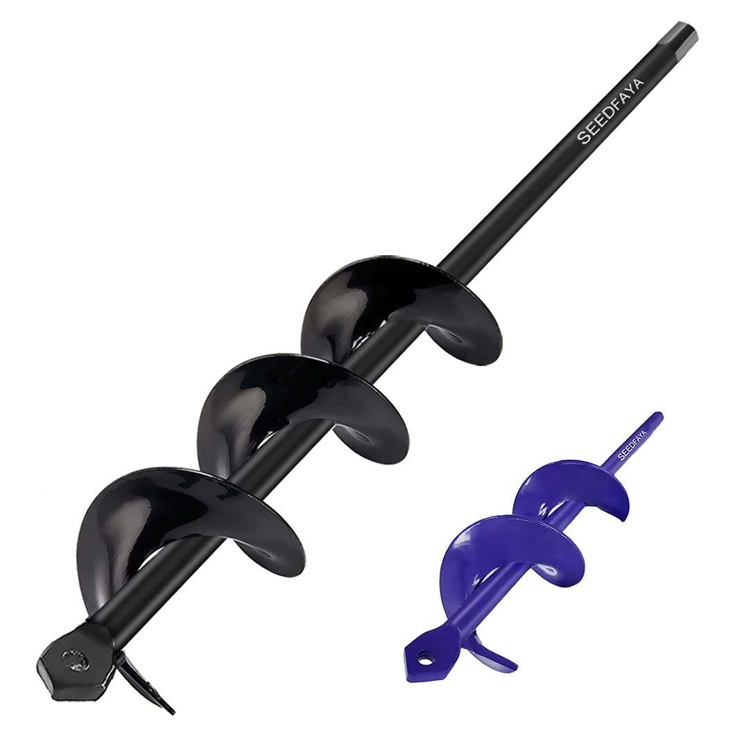2 Pack Auger Drill Bit 2x18 Inch & 1.6x9 Inch,Spiral Drill Bit Post Hole Digger Rapid Planter,Garden Plant Hole Digger Drill Bit for 3/8ā Hex Drive Drill(Black&Blue)