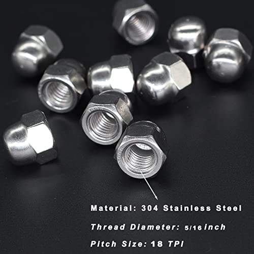 10pcs 5/16-18 Acorn Cap Nuts, INCONTESTA 304 Stainless Steel Hex Acorn Cap Nut, Decorative Round Head Cover Dome Nuts