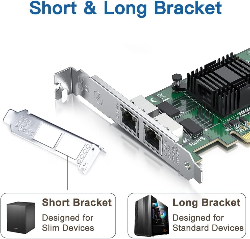 10/100/1000Mbps Gigabit Ethernet Network Interface Card (NIC) Dual Copper RJ45 Ports, with Intel 82576 Chip, Equivalent to Intel E1G42ET, PCIE 2.0 X1, Support Windows/Windows Server/Linux/VMware ESX