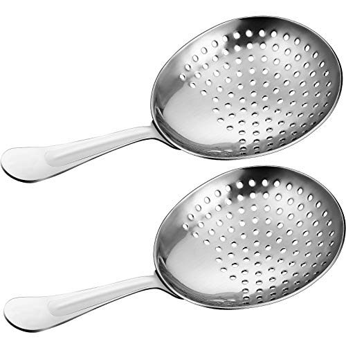 2 Pieces Julep Strainers Bar Strainer Cocktail Strainer Stainless Steel Cocktail Strainer Spoon for Cocktail Drinks Home or Commercial Bar Use