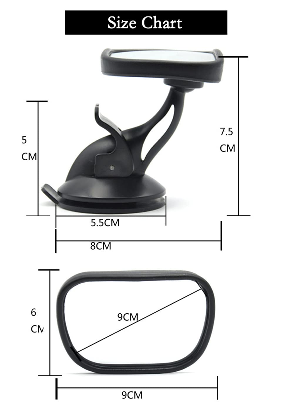 1Set Black 360 Degree Adjustable Safety Baby Child Backseat Mirror Shatter-Proof Acrylic Baby Mirror Car Rearview Toddler Suction Visor Mirror Baby View Mirror for Auto Back Seat