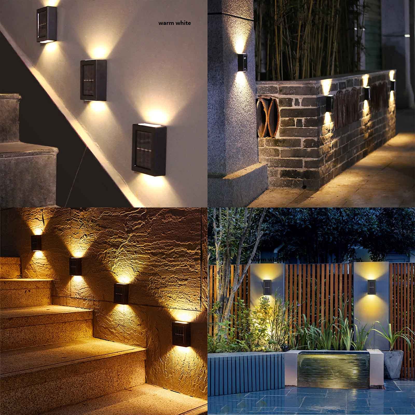 2 LED Solar Wall Light UP and Down Illuminate Outdoor Sunlight Sensor Lamp IP65 Waterproof Modern Nordic Style Decor for Home Garden Porch, Black