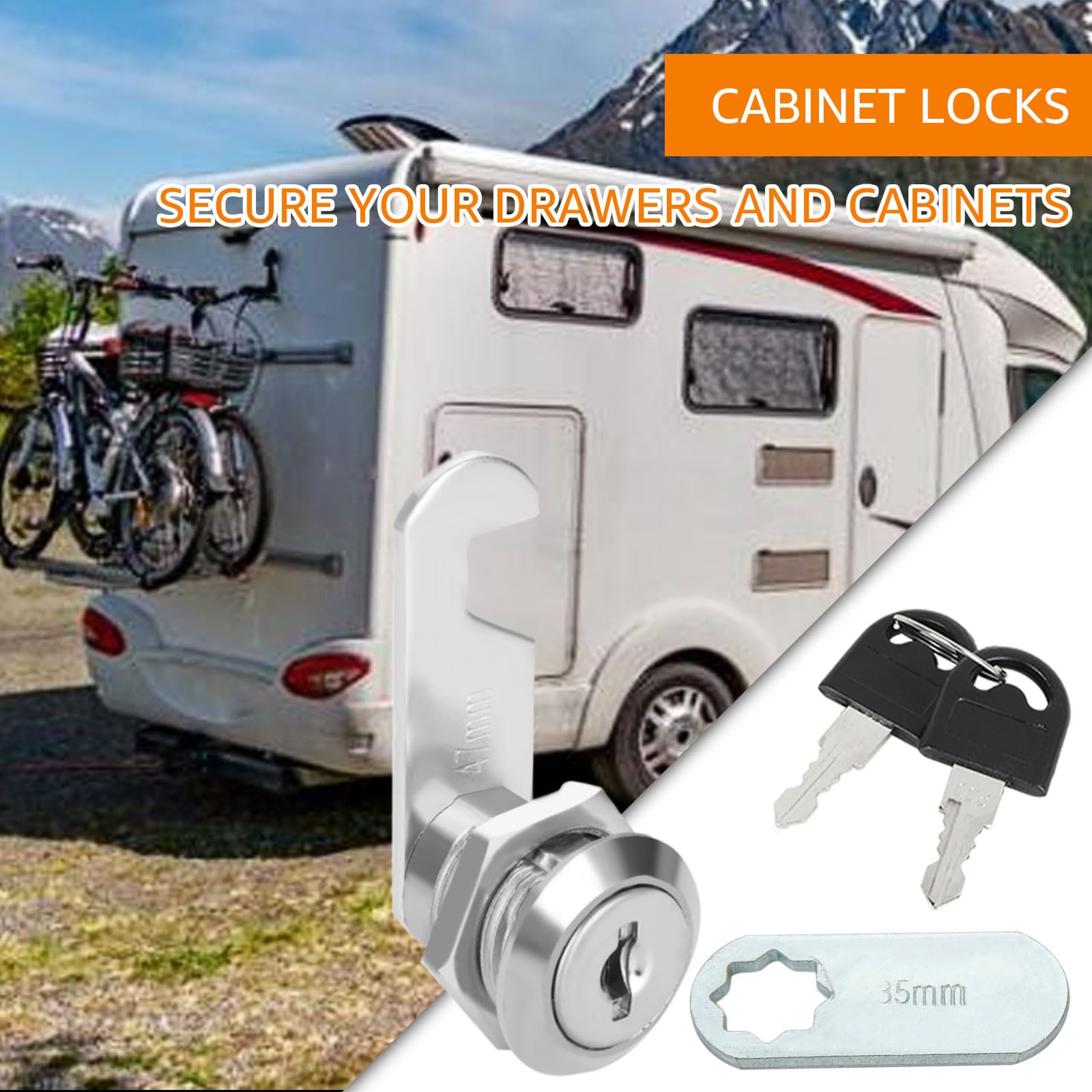 10 Pack 5/8 Cam Lock Keyed Alike Cabinet Locks with Keys Secure Drawer Mailbox File RV Storage Locks Tool Box Locks Replacement Cam Locks for Furniture, Chrome-Finish Zinc Alloy