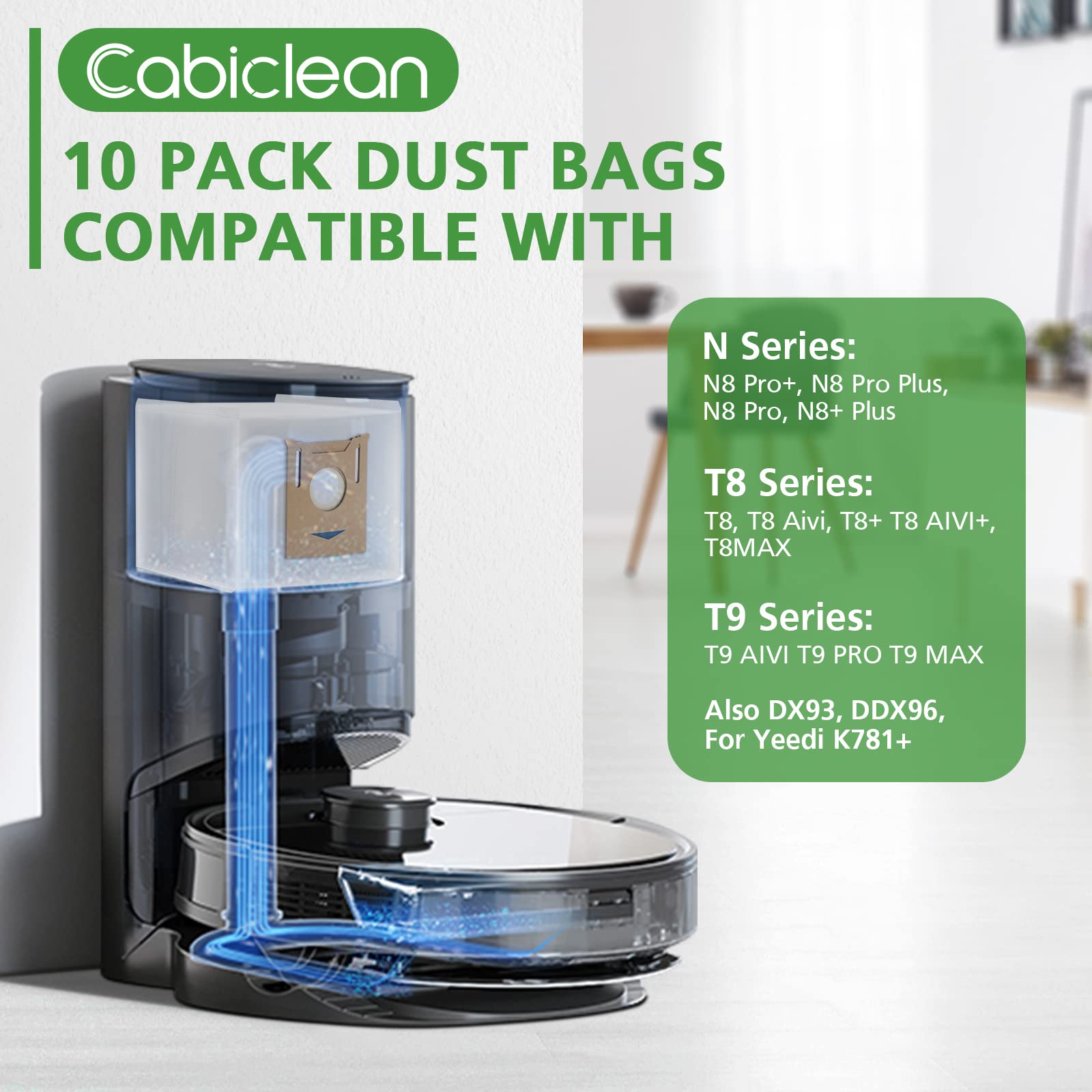 10 pack Replacement Dust Bags Compatible with Ecovacs DEEBOT OZMO T8 AIVI T8 Max, Deebot N8 Pro+ Robot Vacuum Cleaner