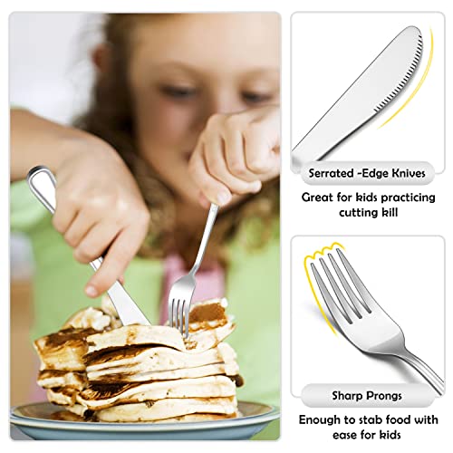 12-Piece Kids Silverware, E-far Stainless Steel Toddler Kids Utensils Safe for Preschooler/Children, Includes 4 Forks 4 Spoons 4 Knife, Slimline Adult Look & Small Size, Rust Free & Dishwasher Safe