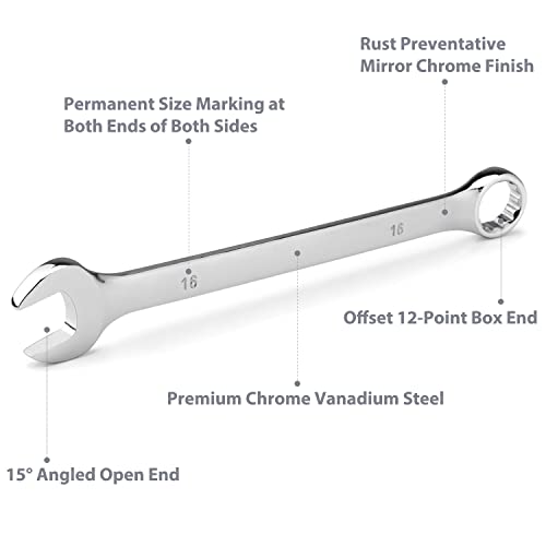 12-Piece Metric Combination Wrench Set in Roll-up Pouch, Non-Skip Sizes 8mm - 19mm | Chrome Vanadium Steel with Mirror Finish | Ideal for General Household, Garage Workshop, Auto Repairs and Much More