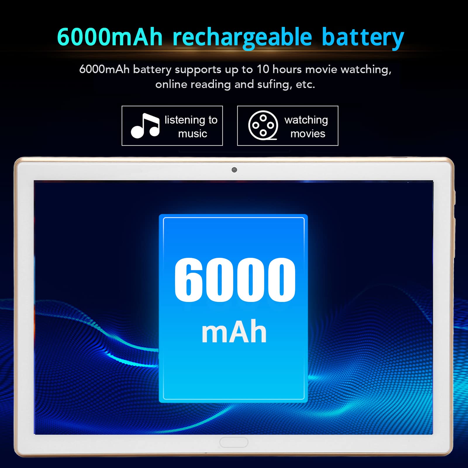 10.1 Inch Tablet, Android 11 2.4/5G WiFi Tablet PC, 8+128GB, MTK6580 Octa CPU, 1920x1200 IPS Screen, for Entertainment (Gold)
