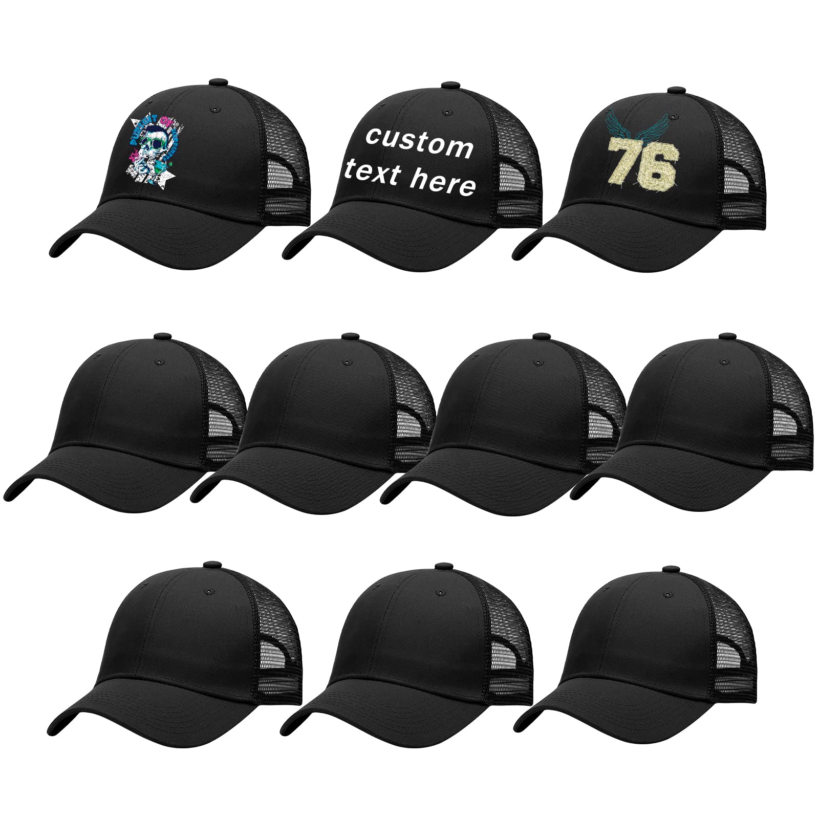 10 Pack Blank Baseball Cap Adjustable Mesh Snapback Trucker Hats Plain Sublimation Hats Sports Golf Sun Hats for Men Women (10 Pack-Black)