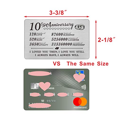 10 Year 10th Wedding Anniversary Wallet Card Gifts for Him Her Men Husband Wife Women