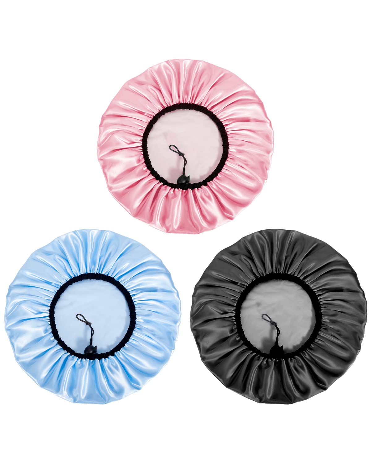 Auban Shower Cap for Women, Adjustable Reusable, Extra Large, Double-Layer Waterproof Bathing cap, Waterproof Exterior, EVA Lining, Hair Cap for All Hair lengths, 3 Colors