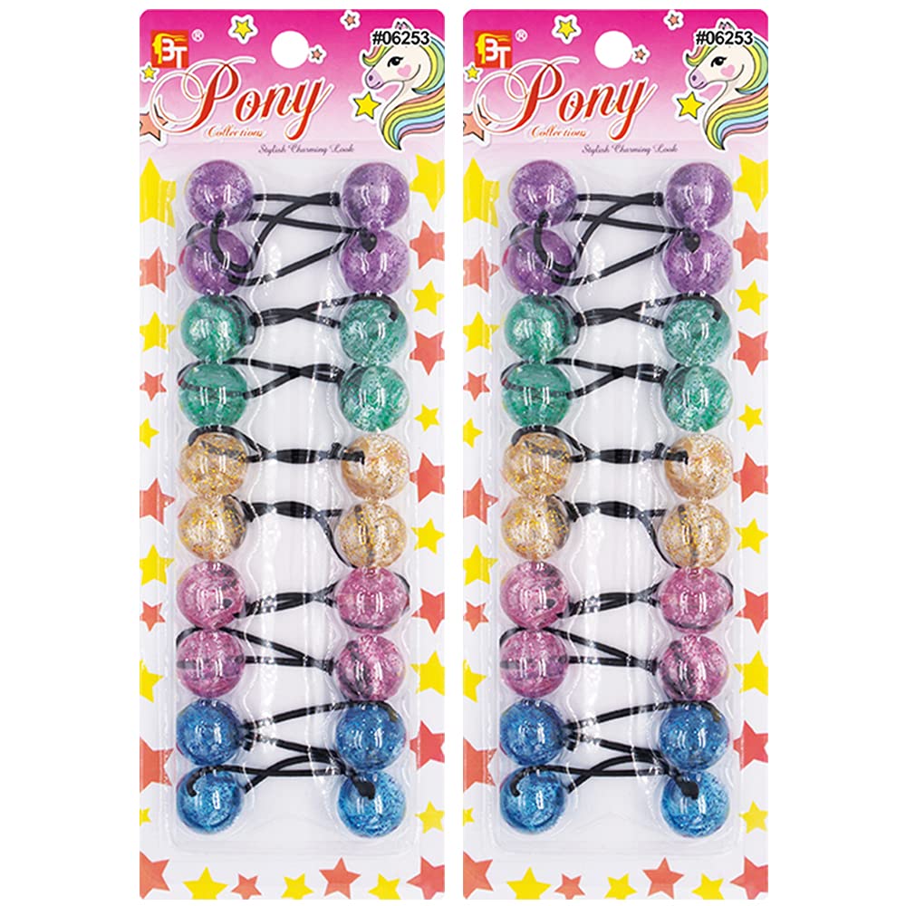 20 Pcs 20mm Glitter Bubble Twinbead Ponytail Holders with Balls for Girls' Hair Accessories (Assorted)