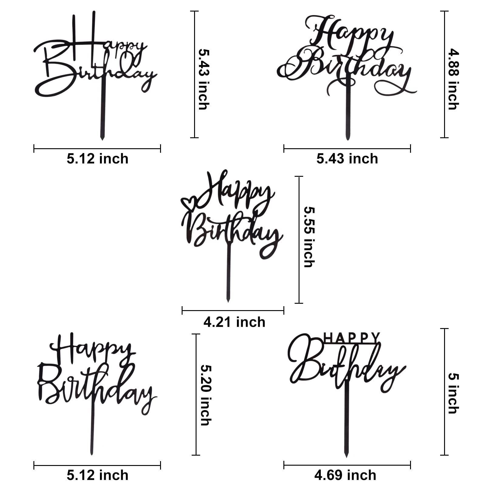 10-Pack Happy Birthday Cake Toppers,Acrylic Cake Toppers/Cupcake Toppers for Birthday Cake Supplies Decorations(Black)…