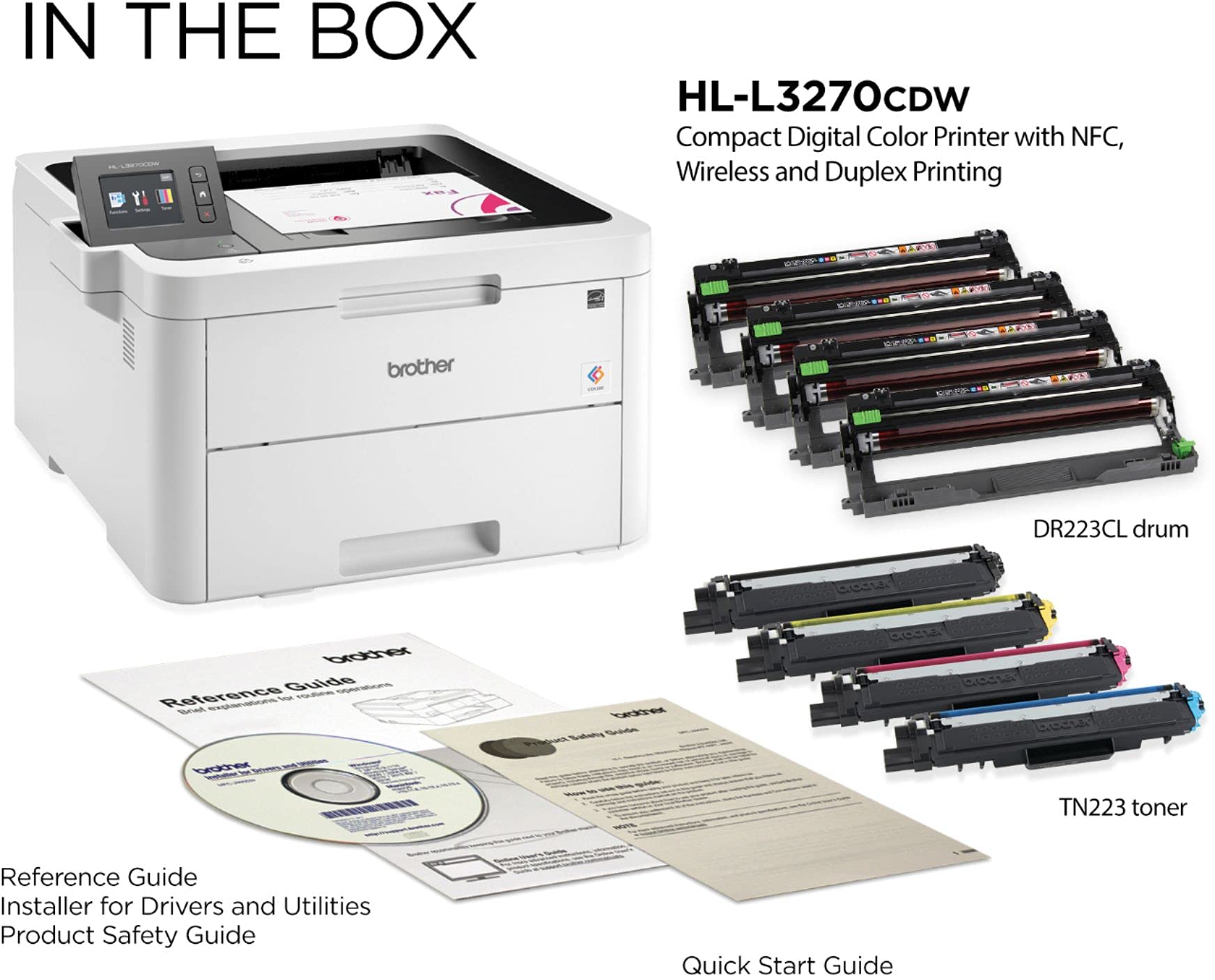 Brother HL-L3270CDW Compact Wireless Digital Color Laser Printer with NFC for Home Office - Print Only - 2.7" Color Touchscreen, Auto Duplex Print, Speed Up to 25 ppm, 250 Sheet, USB Printer Cable