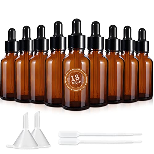 casato 2 Oz Eye Dropper Bottle, 18 Pack 50ML Amber Glass Eye Tincture Bottles with Dropper for Oil, Perfume, and Liquids for Essential Oils, Chemistry Lab Chemicals, Colognes & Perfumes