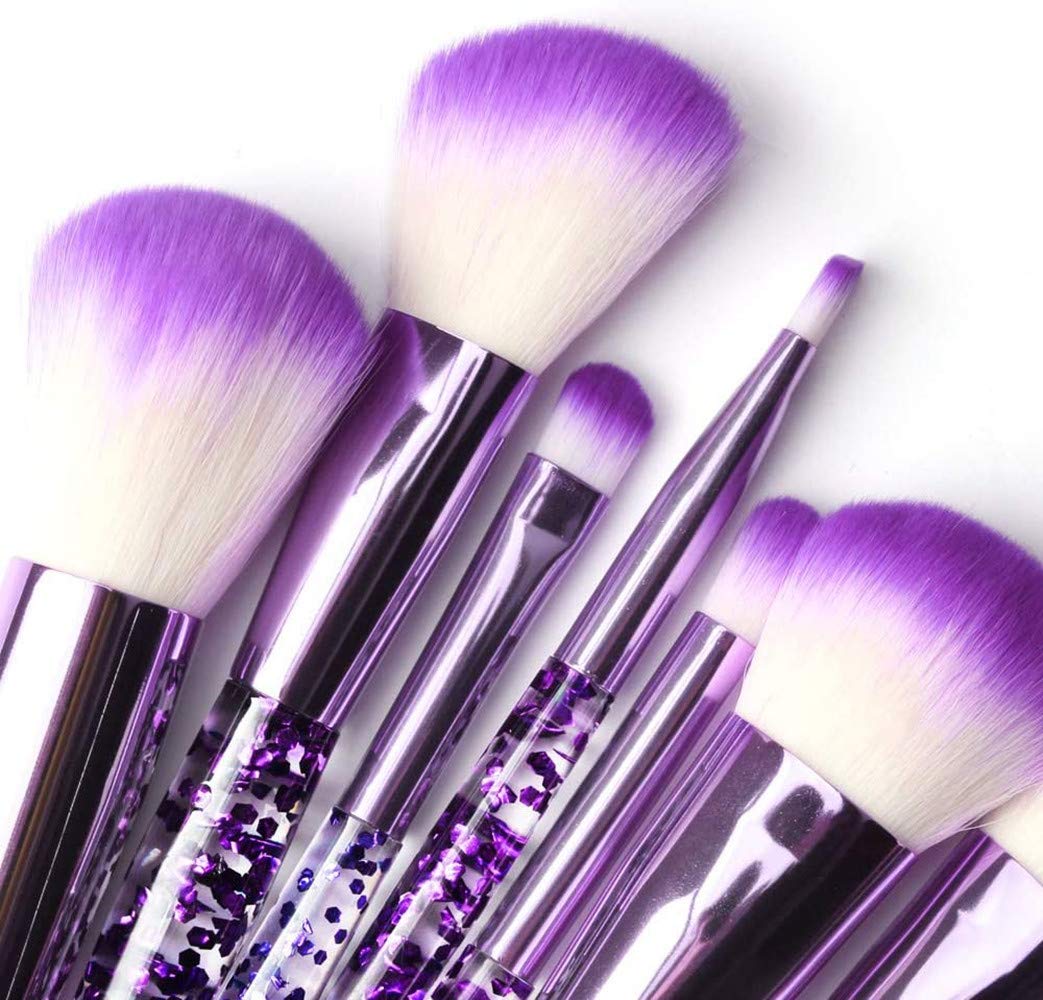 10 Pieces Crystal Glitter Makeup Brushes Premium Synthetic Fiber Makeup Brush for Foundation Powder Concealers Blush and Eyeshadow (Purple)