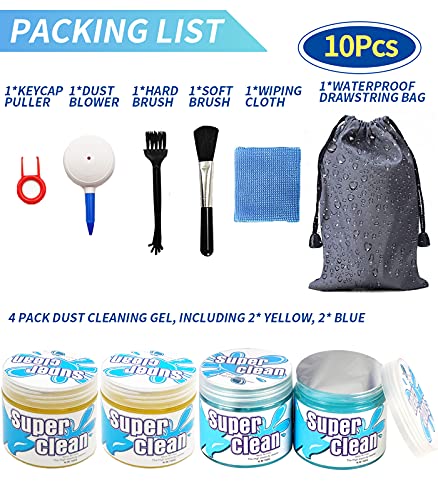 Adhjito Cleaning Gels with 6 Cleaning Kit, Car Interior Cleaner Putty for Keyboard Cleaner, PC Tablet Laptop Keyboard, Car Vents, Printers, Calculator（4 Pack）